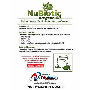 Nubiotic 4X Concentrate Oregano Oil for Chickens & Turkeys - 32 OZ