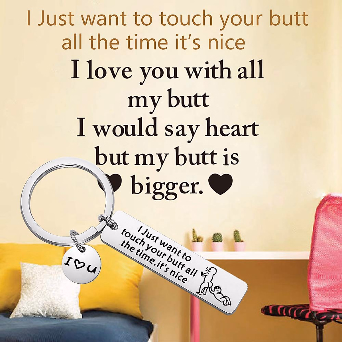 FOTAP Funny Touch your Butt Love keychain Naughty Gift for BF GF Love Gift Romantic Gift for Her