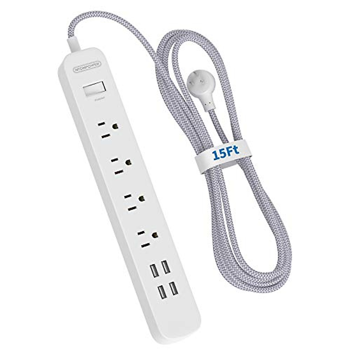 15ft Braided Power Strip Surge Protector with USB Ports, NTONPOWER Flat Plug Power Strip with Long Extension Cord, 4 Outlet 4 USB Desktop Charging Station, 1700 Joule, Circuit Breaker, for Home Office