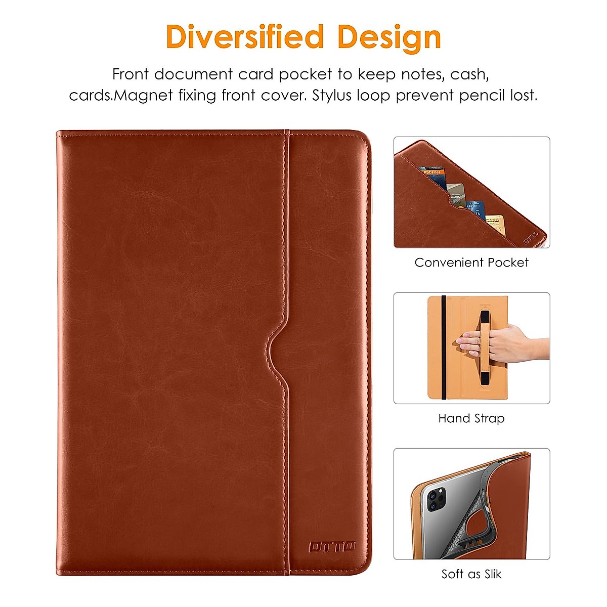 DTTO iPad Pro 12.9 6th / 5th / 4th / 3rd Generation Case 2022/2021/2020/2018, Premium Leather Folio Stand Cover with Built-in Apple Pencil Holder -Auto Wake/Sleep and Multi Viewing Angles,Brown