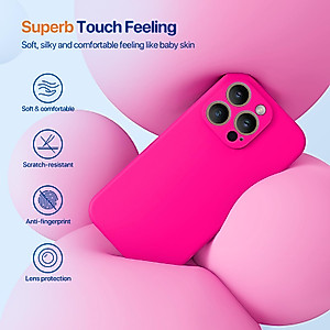 Miracase Designed for iPhone 14 Pro Max Phone Case with Screen Protector,[Upgraded Enhanced Camera Protection],Shockproof Liquid Silicone Case with Microfiber Lining,6.7 inch(Hot Pink)