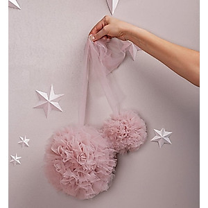 ADESIGNSTORE Baby Girl Pink Princess Canopy with tulle pom poms set of two Fluffy bedroom decoration Baby House play room nook decor