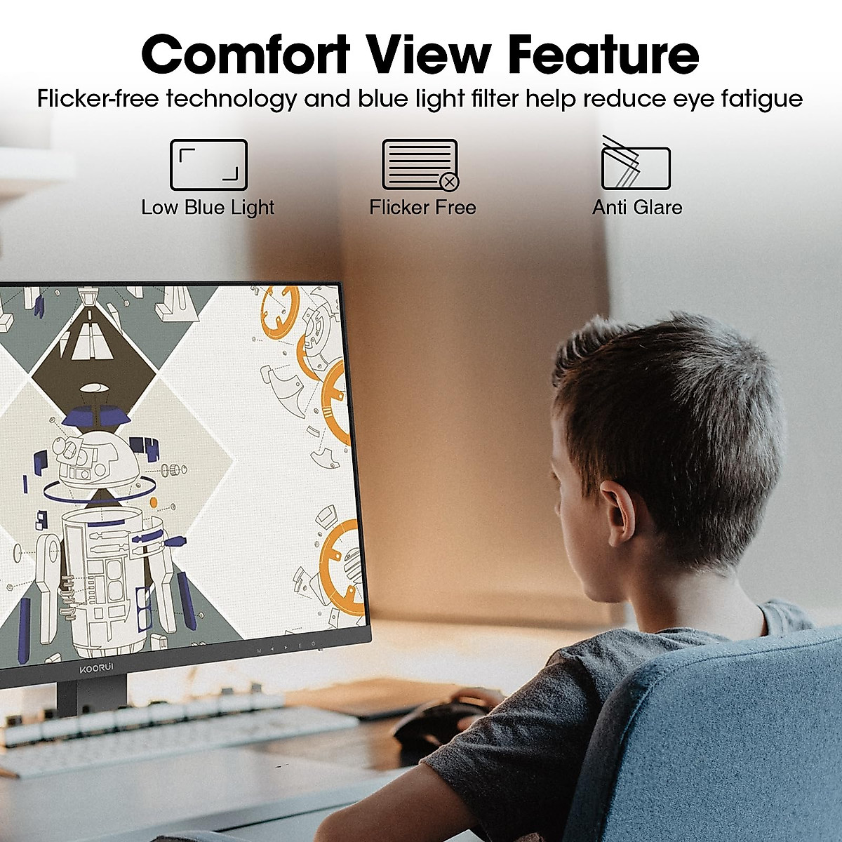 KOORUI 24 inch Computer Gaming Monitor FHD 1920 x 1080p, 100Hz PC Monitor Built-in Speakers, Adaptive Sync Compatible, Ultra-Slim Bezels, VESA Mountable, Adjustable Tilt, HDMI/VGA Ports