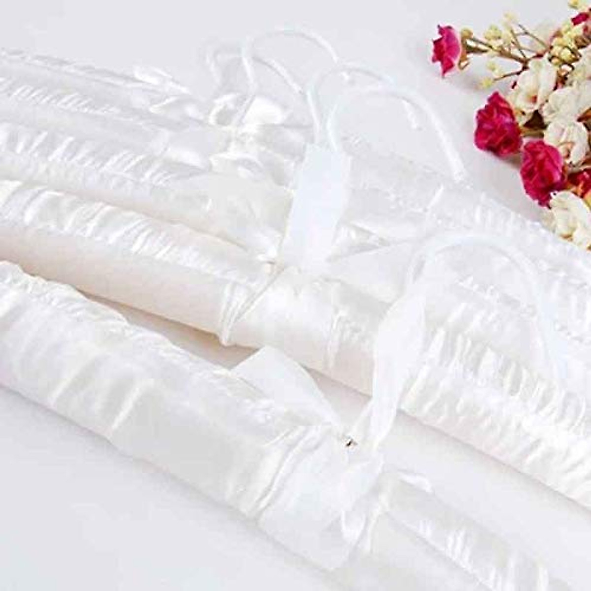 MXIAOXIA 5 X White Satin Padded Clothes Hook HangerBeautiful and Easy to Use Tie Clip for Home Closet Storage