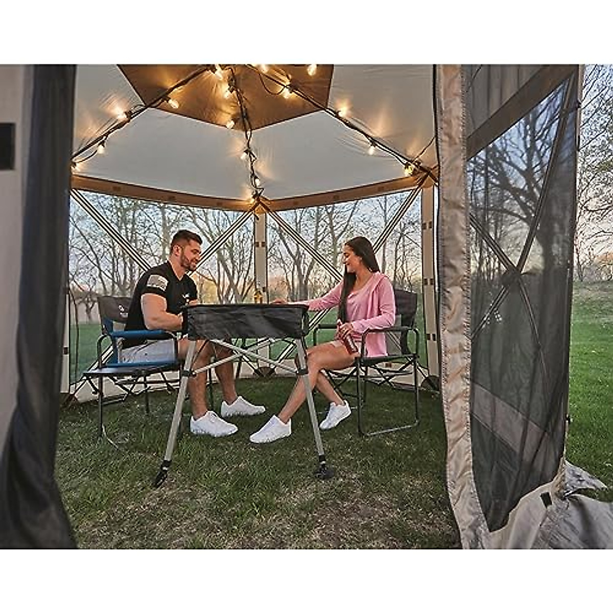 Guide Gear 6-Sided Hex Large Pop Up Outdoor Screen House Screened Canopy Tent for Backyard, Camping, Deck, with Wind Panels and Zip Windows and Door, 138" x 128" x 90"