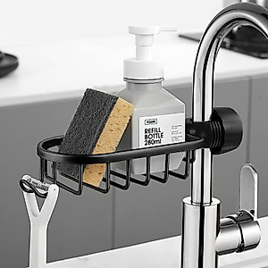 CZMIYRPY Stainless Steel Faucet Rack - Sponge Holder for Kitchen Sink Adjustable Detachable Faucet Rack, Sink Sponge Holder for Soap, Shampoo, Shower Caddy Shelf