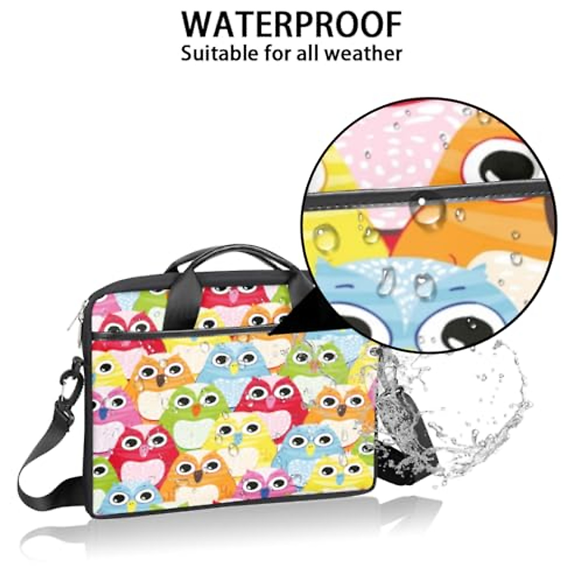 Cartoon Owls Laptop Computer Bag Waterproof Shoulder Messenger Bag 13-15 inch Durable Laptop Tote Bag with Shoulder Strap Handle Lightweight Crossbody Briefcase
