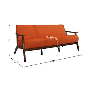 Pemberly Row Mid Century Velvet Sofa, 3 Seater Upholstered Modern Couch for Living Room, Orange