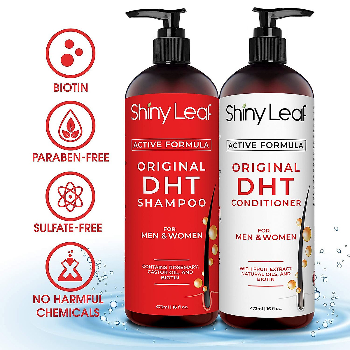 DHT Blocker Shampoo and Conditioner for Hair Loss with Biotin for Men, Women, Anti-Hair Loss Treatment for Thinning Hair, for Hair Growth and Regrowth (Shampoo+Conditioner+enHAIRgy Bundle)