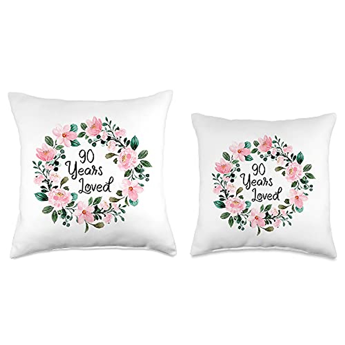 Mom Grandma 90th Birthday Gift Apparel Loved Men Women 90 Years Old Floral 90th Birthday Throw Pillow, 18x18, Multicolor