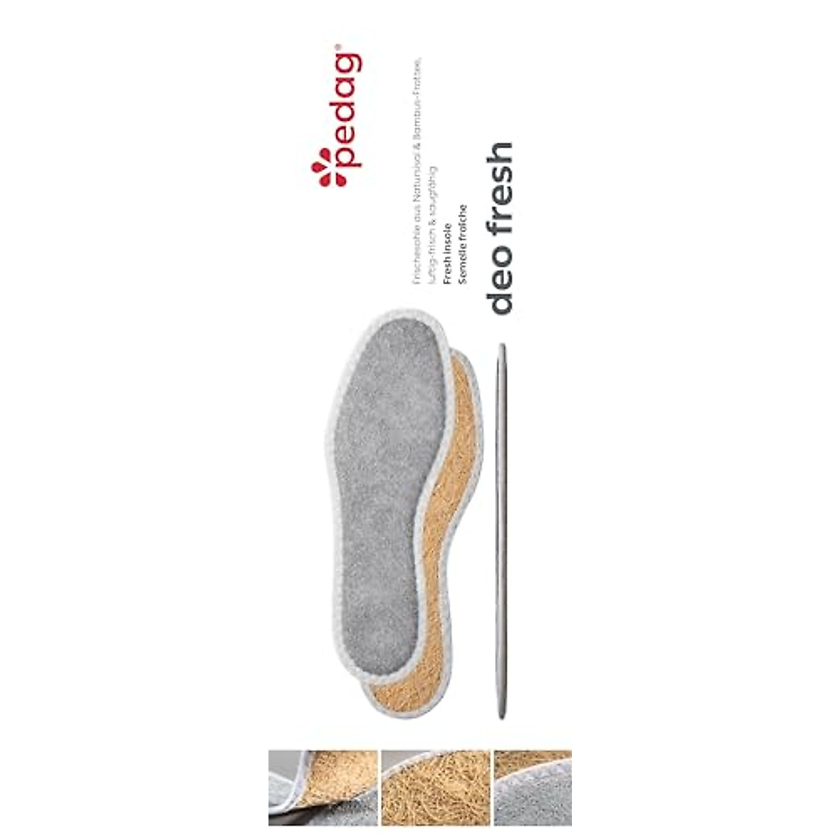 pedag Deo Fresh Natural Terry Cloth & Sisal Insoles, Handmade in Germany, Fully Washable, Perfect for Keeping Feet Dry and Fresh in The Summer, US W8 / EU 38, Grey, 3 Pair