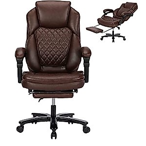 Comermax Big and Tall Home Office Desk Chairs for 400lb Heavy People, Ergonomic Reclining Office Chair with Footrest and Wide Seat, Plus Size Managerial Executive Chairs (Coffee Brown)