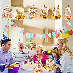 Pink Rose Gold Birthday Decorations Table Honeycomb Centerpieces for Women Girls, 8Pcs Happy Birthday Table Party Supplies, 10th 16th 21st 30th 40th 50th 60th Bday Table Sign Decor