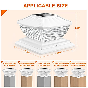 SOLLUCIS Solar Post Cap Lights, Large 8 LEDs 2 Modes Fence Post Solar Lights Outdoor Waterproof for 4x4 5x5 6x6 Vinyl Wooden Deck Fence Posts Patio Garden Decor, Warm/Cool White (6 Pack, White)