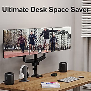 MOUNT PRO Triple Monitor Mount, 3 Monitor Desk Mount for There Screens up to 32 Inch, Full Motion Gas Spring Triple Monitor Stand, Heavy Duty Monitor Arm Hold up to 30.9lbs Each, VESA Mount, Black