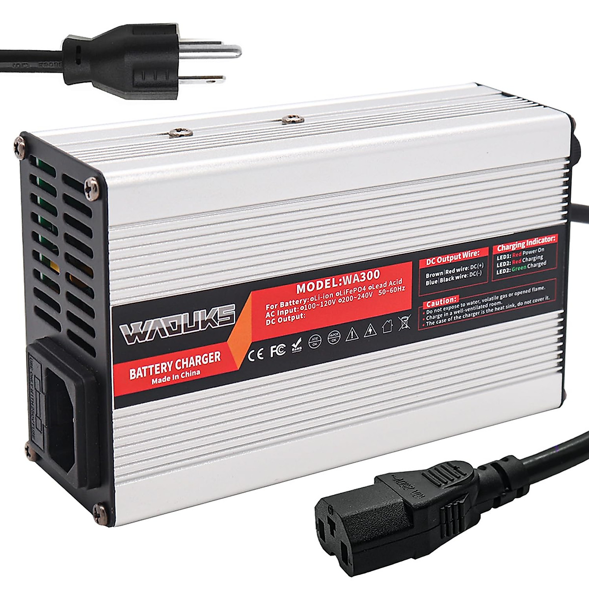 WAOUKS 54.6V 5A Charger 54.6V Lithium Battery Charger Output 3pin C13 N+ L- Connector Used for 13S 48V Li-ion Battery Charger Pack Smart Charger