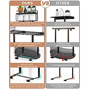 Towel Racks for Bathroom Wall Mounted - Bath Wall Towel Storage Holder Set Above Toilet, Rolled Towel Shelf Organizer for Small Bathroom Black, Wood Vertical Towel Rack for Bathroom Wall Decor