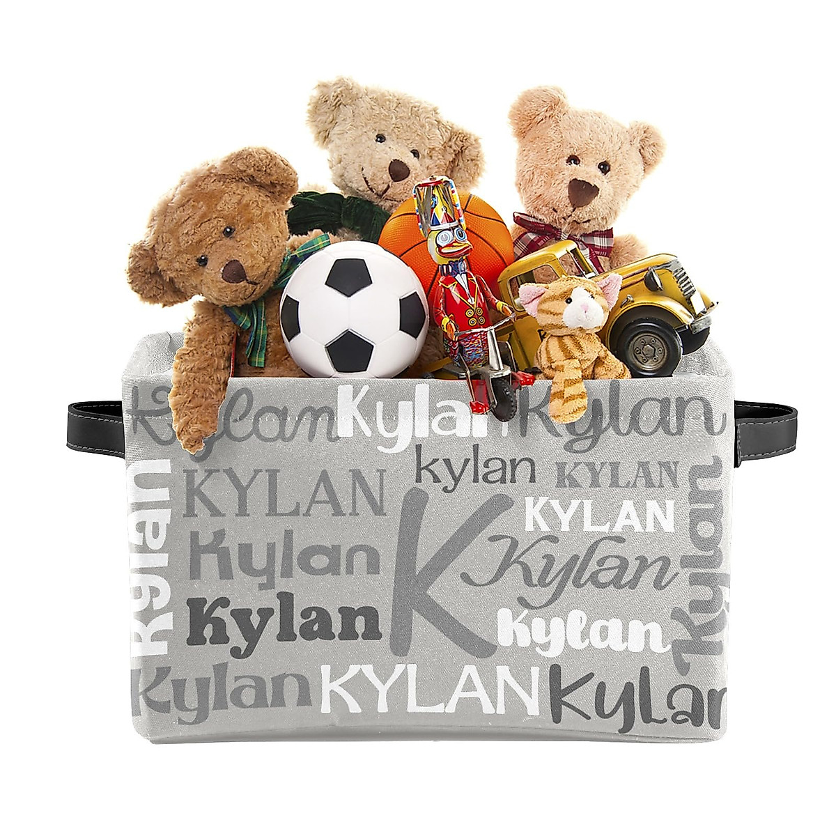 Text Gray Fabric Storage Basket for Organizing Closet Shelf Nursery Toy Decorative Closet Organizers with Handles Cubes