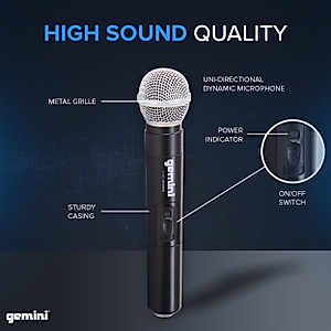 Gemini UHF Wireless Microphone Bundle – Professional Handheld & Lapel Mics, Dual-Channel Receiver, Long Range for Live Performance & Presentations (Hand Held Frequencies 3 + 4)