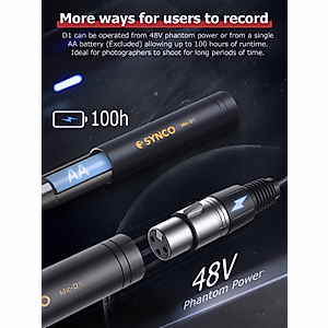 SYNCO Condenser Shotgun Microphone, Mic D1 Video Camera XLR Shotgun Microphone for DSLR Camera Camcorder, Super Cardioid Directional Mic