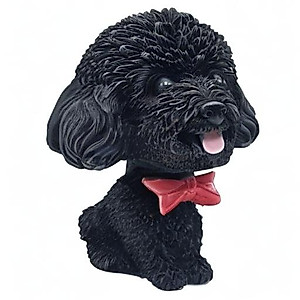 IBWell Mini Bobbing-Head Dog for Car Dash Board Decor,Dashboard Doggy Puppy Teddy Toy with Adhesive Tab（Poodle） (Black)