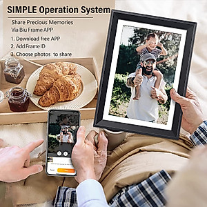 WOZIFAN Digital Photo Frame 10.1 Inch WiFi Smart Digital Picture Frame with 16GB Memory, 1280 * 800 HD Screen, Share Photos and Videos Instantly via Email or App, Auto-Rotate, Gifts for Dad - Black
