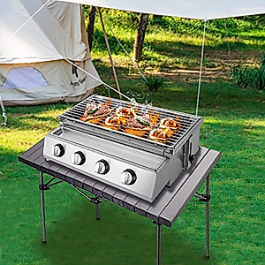 Stainless Steel Gas Grill BBQ Stove, 2 Burner Portable Gas BBQ Grill Tabletop Gas Grill Outdoor Patio Garden Barbecue Grill Cooking Camping or Tailgating