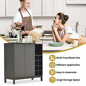 Recaceik Sideboard Buffet Cabinet, Modern Coffee Bar Cabinet Kitchen Storage Cabinet with Removable Wine Rack & Adjustable Shelf, 2 Doors Bar Buffet Sideboard for Living Room