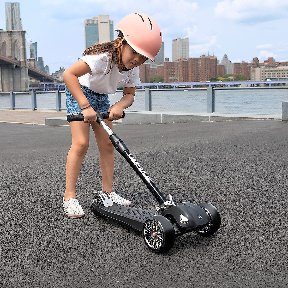 Jetson Scooters - Triton 3 Wheel Kick Scooter (Black) - Collapsible Portable Kids Three Wheel Push Scooter - Lightweight Folding Design - High Stability Lean-to-Steer Safety