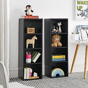 VKKILPEE Slim Media Tower Rack with Adjustable Shelves, 8-Tier Tall Narrow Storage Cabinet CD Display Rack Bookshelf, Multifunctional Double-Decker Bookcase for Home Office & Apartment, Black