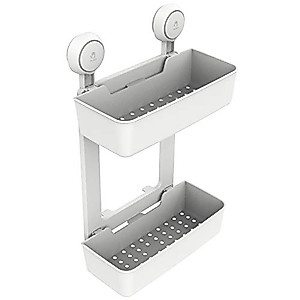 Shower Caddy Double Layer Suction Cup Shower Shelf One Second Installation Wall Mounted Shower Organizer Removable & Reusable Shower Basket Waterproof & Oil-proof Draining Bathroom Shelves No Drilling