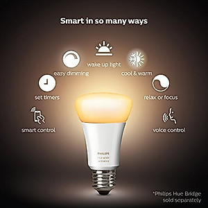 Philips Hue White Ambiance 2-Pack A19 60W Equivalent Dimmable LED Smart Light Bulbs, 2 Smart Bulbs, Works with Alexa, Apple Homekit, and Google Assistant, (California Residents)