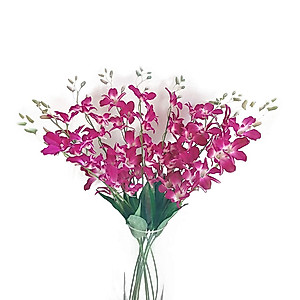 Suandsu 10pcs Artificial Dendrobium Flowers Fake Orchid Flower Table Kitchen Home Garden Party Wedding Decoration Approx 26'' High Purple