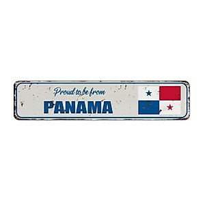 Autravelco Proud to Be from Panama 4x18 Inch Metal Sign Decorative Shop Room Gate Wall Décor Tin Signs State Flag Map Sailor Sailing Metal Plaque for Backyard