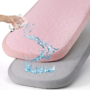 ACRABROS Baby Bassinet Sheets-2 Pack Waterproof Baby Bassinet Sheets-2 Pack Bassinet Sheet Set-Leakproof Quilted Padded,Ultra Soft, Gray & Pink