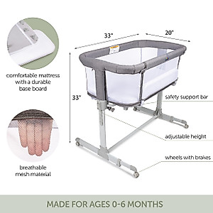 3 in 1 Baby Bassinet, Bedside Sleeper, & Playpen, Easy Folding Portable Crib (Grey)- KoolaBaby (Mesh Bassinet)