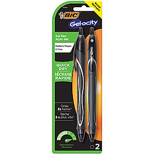 Bic RGLCGP21-BLK Gel-ocity Retractable Quick Dry Gel Pen44; Black - Pack of 2