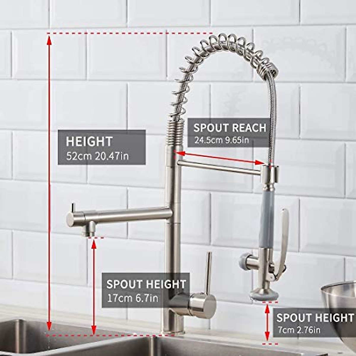 Fapully Commercial Kitchen Faucet Pull Down Sprayer with Soap Dispenser Brushed Nickel