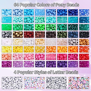 QUEFE 2350pcs, 64 Colors, Pony Beads for Bracelet Making Kit, Rainbow Kandi Beads Friendship Bracelet Kit, Letter Beads and Elastic Strings for Bracelet Necklace Making, Craft Gifts Set for Girls