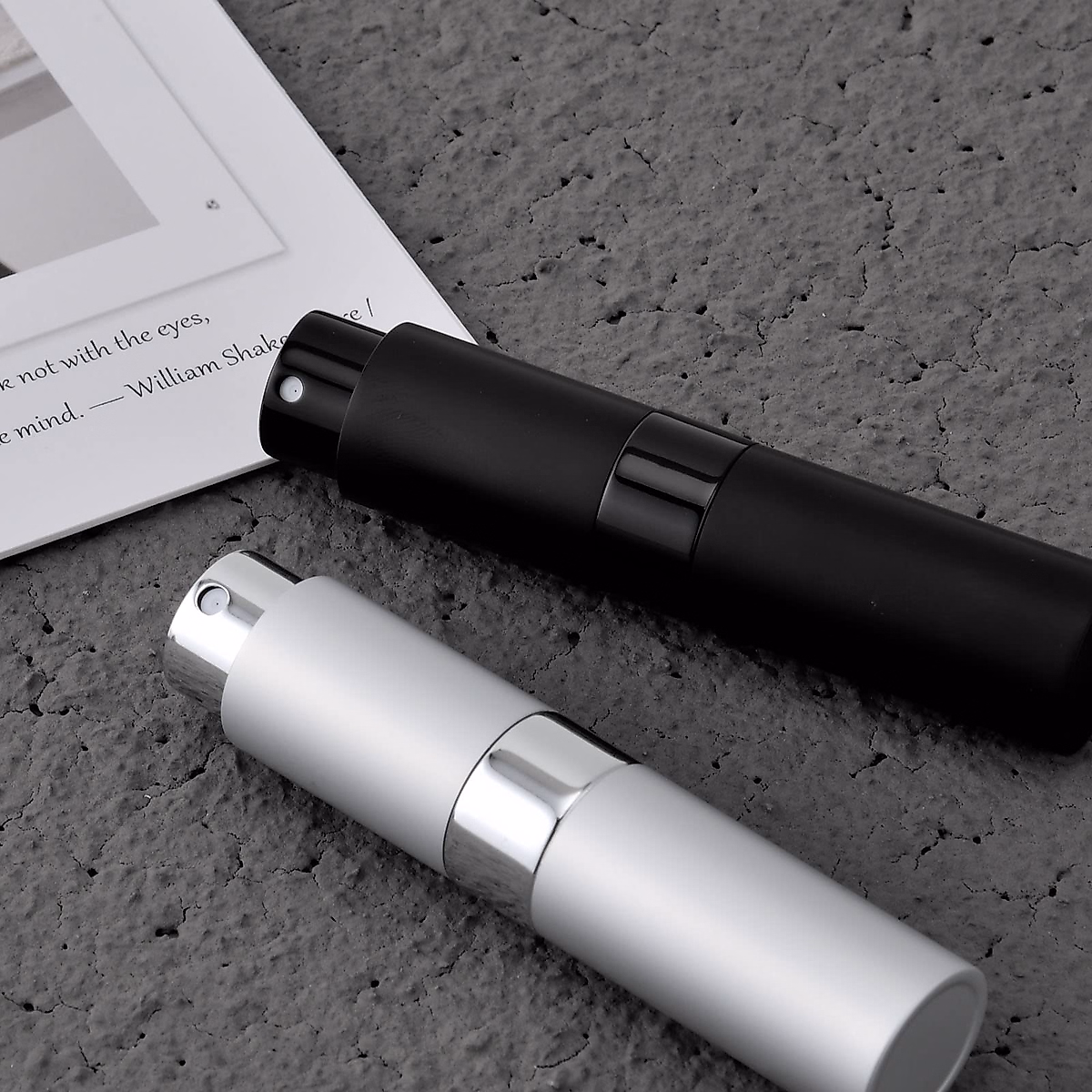 IRON BILL 2 PCS/8ml Portable Mini Perfume Atomizer bottles, Empty Refillable Spray Bottle with 3 Types of Refill Tools, Pocket Travel Perfume Sample Bottles(Matte Black&Silver)