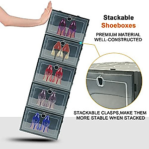 ikaufen 12 Pack Shoe Organizer Boxes, Shoe Boxes Black Plastic Stackable,Shoe Storage Bins for Closet,Space Saving Shoe Containers For Sneaker Display, Fit up to US Size 12(13”x 9.1”x 5.5”)