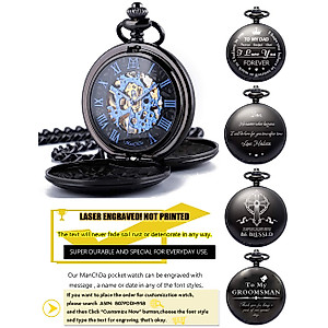 ManChDa Mechanical Roman Numerals Dial Skeleton Pocket Watches with Box and Chains for Mens Women (1.Black Blue)