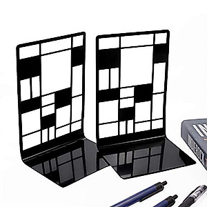 Book Ends, Bookends, Book Ends for Shelves, 3Pair Non Skid Metal Bookend for Heavy Books, Book Divider Decorative Holder, Abstract Art Design Book Stopper Supports for Office, Home