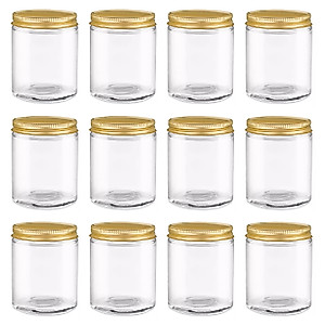 North Mountain Supply 6 Ounce Clear Glass Straight Sided Mason Canning Jars - With 63mm Gold Metal Lids - Case of 12