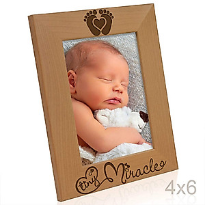 KATE POSH Tiny Miracle Engraved Natural Wood Picture Frame, New Baby Frame Gift, New Mom, New Dad, Newborn Baby Gift, Gender Reveal Gift (4x6 Vertical)