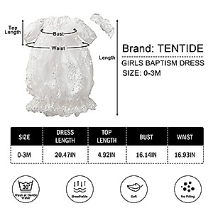 TENTIDE Baby Girl Christening Baptism Dresses White Embroidered Lace Newborn Baby Dedication Gowns with Headband 0-3 Month(Off-white, 0-3 Months)