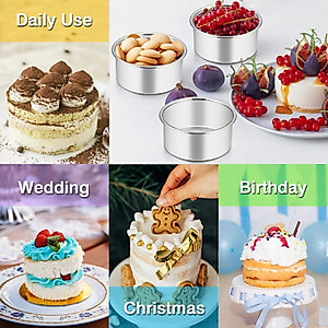 TeamFar 4 Inch Cake Pan, Mini Cake Pan Small Round Baking Tins Set Stainless Steel, For Baking Steaming Serving, Healthy & Sturdy, Easy Clean & Dishwasher Safe - Set of 3