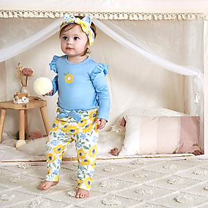 Gerber Baby Girls Long Sleeve Onesies 3-Piece Bodysuit, Pants & Headband Set, Yellow Sunflower, 3-6 Months US