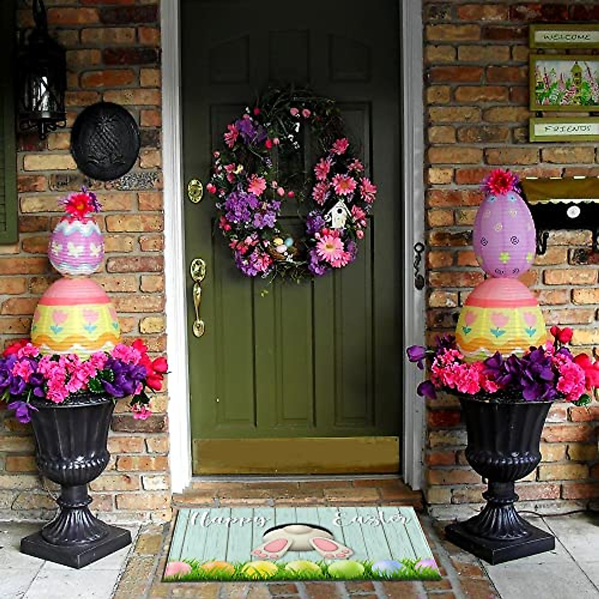 AUSTAB Easter Welcome Door Mat Bunny Tail Spring Floor Mat Indoor Outdoor Entrance Bathroom Door Mat Non-Slip Washable Greeting Party Decorations 17 X 29 Inches