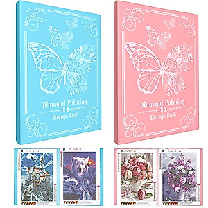ZYNERY 2 Pack A3 Diamond Painting Storage Book, 60 Pages Art Portfolio Diamond Art Storage Large Art Folder - Suitable for 12x16 inch Diamond Painting (Pink + Blue)